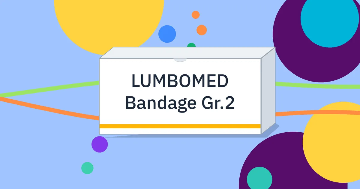 Symbolbild: Packung mit der Aufschrift LUMBOMED Bandage Gr.2 (PZN 02885221) – Verfügbarkeit und Bezug in Apotheken in Frankfurt am Main