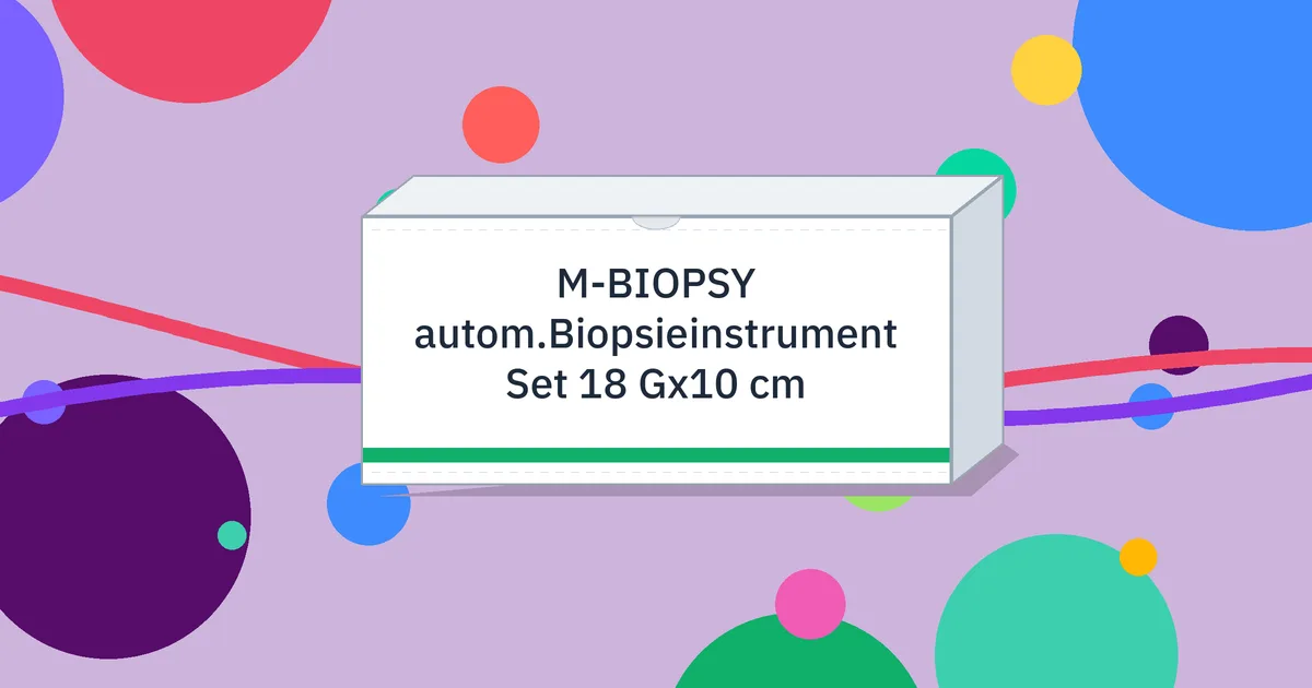 Symbolbild: Packung mit der Aufschrift M-BIOPSY autom.Biopsieinstrument Set 18 Gx10 cm (PZN 20326790) – Verfügbarkeit und Bezug in Apotheken in Frankfurt am Main