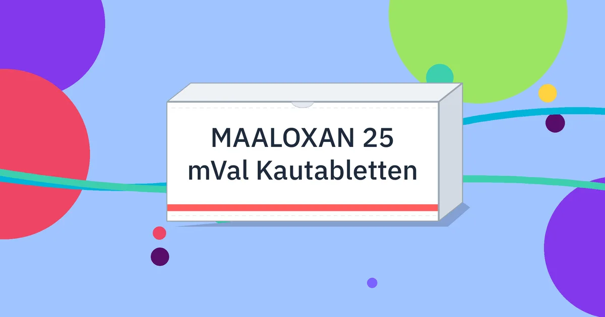 Symbolbild: Packung mit der Aufschrift MAALOXAN 25 mVal Kautabletten (PZN 01423599) – Verfügbarkeit und Bezug in Apotheken in Frankfurt am Main