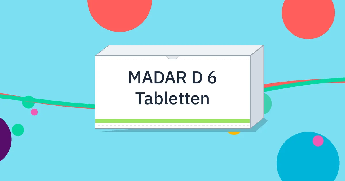 Symbolbild: Packung mit der Aufschrift MADAR D 6 Tabletten (PZN 00001241) – Verfügbarkeit und Bezug in Apotheken in Frankfurt am Main
