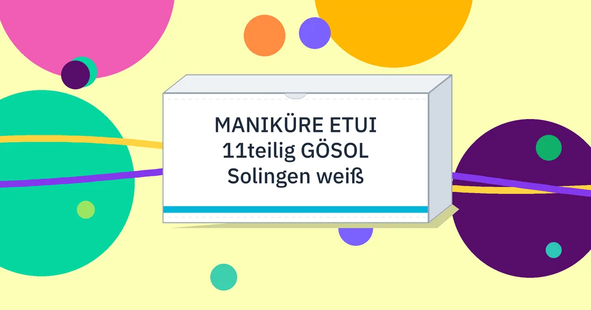 Symbolbild: Packung mit der Aufschrift MANIKÜRE ETUI 11teilig GÖSOL Solingen weiß (PZN 10350451) – Verfügbarkeit und Bezug in Apotheken in Frankfurt am Main