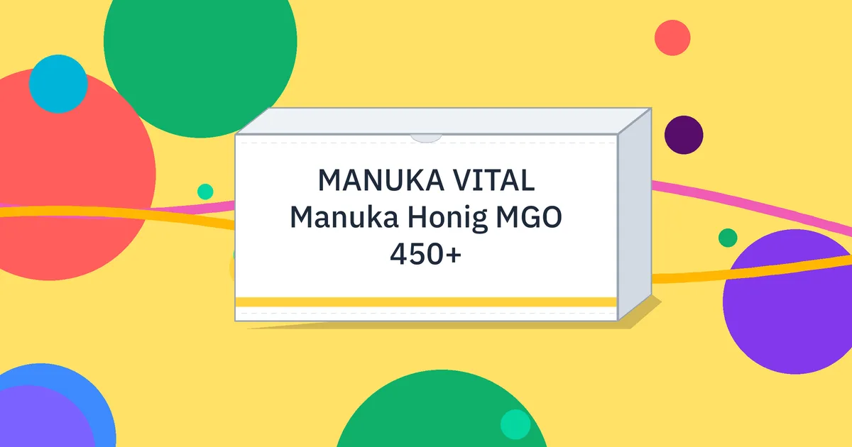 Symbolbild: Packung mit der Aufschrift MANUKA VITAL Manuka Honig MGO 450+ (PZN 19457570) – Verfügbarkeit und Bezug in Apotheken in Frankfurt am Main