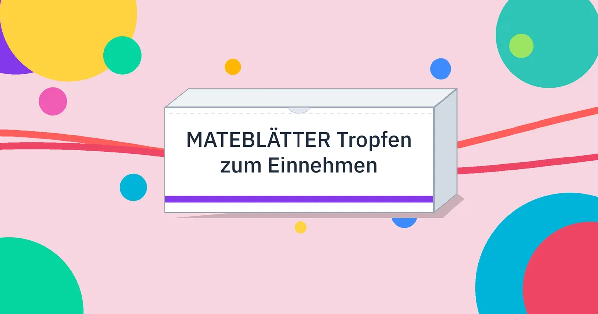 Symbolbild: Packung mit der Aufschrift MATEBLÄTTER Tropfen zum Einnehmen (PZN 11365868) – Verfügbarkeit und Bezug in Apotheken in Frankfurt am Main