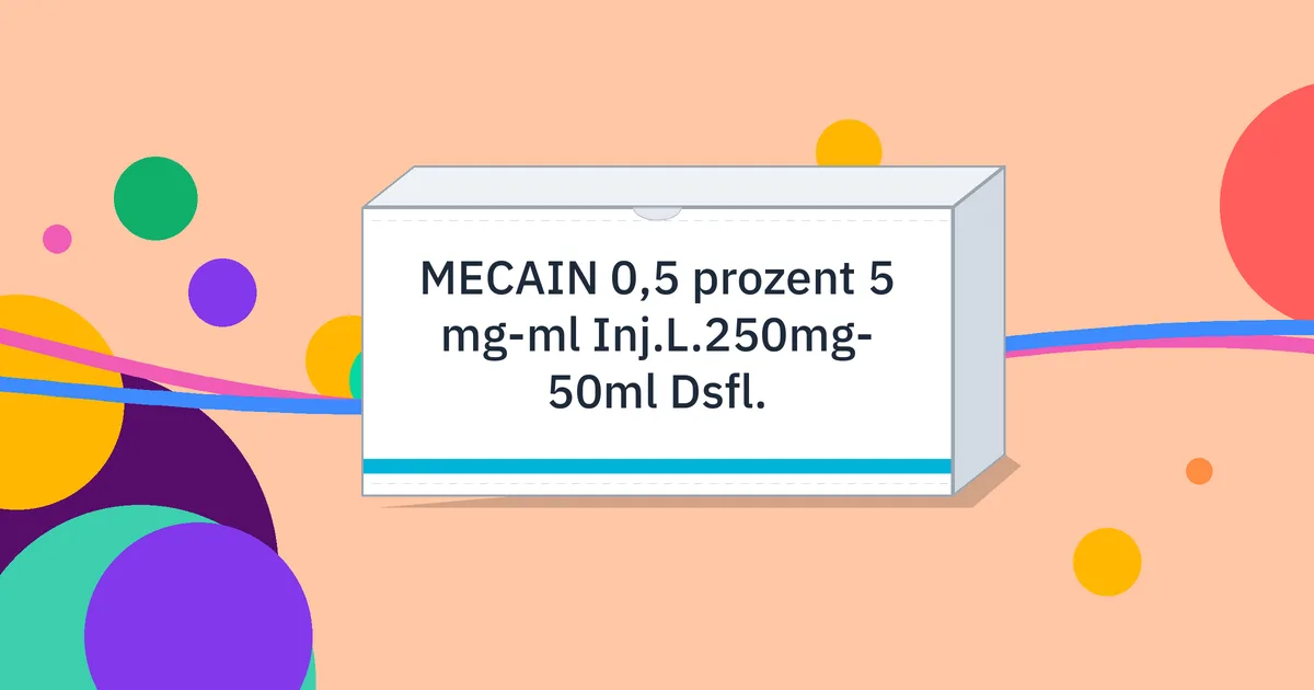 Symbolbild: Packung mit der Aufschrift MECAIN 0,5 prozent 5 mg-ml Inj.L.250mg-50ml Dsfl. (PZN 11008335) – Verfügbarkeit und Bezug in Apotheken in Frankfurt am Main