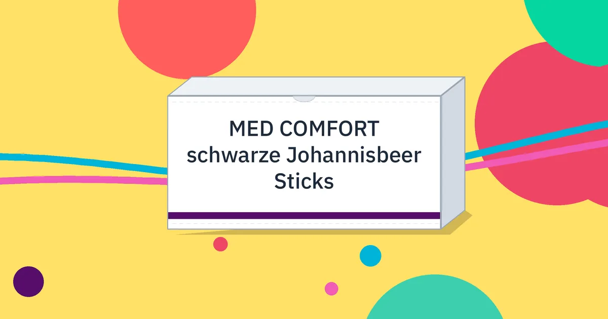 Symbolbild: Packung mit der Aufschrift MED COMFORT schwarze Johannisbeer Sticks (PZN 10127718) – Verfügbarkeit und Bezug in Apotheken in Frankfurt am Main