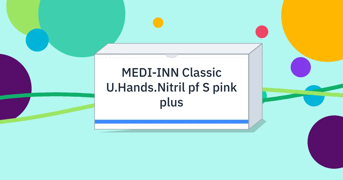 Symbolbild: Packung mit der Aufschrift MEDI-INN Classic U.Hands.Nitril pf S pink plus (PZN 18444720) – Verfügbarkeit und Bezug in Apotheken in Frankfurt am Main