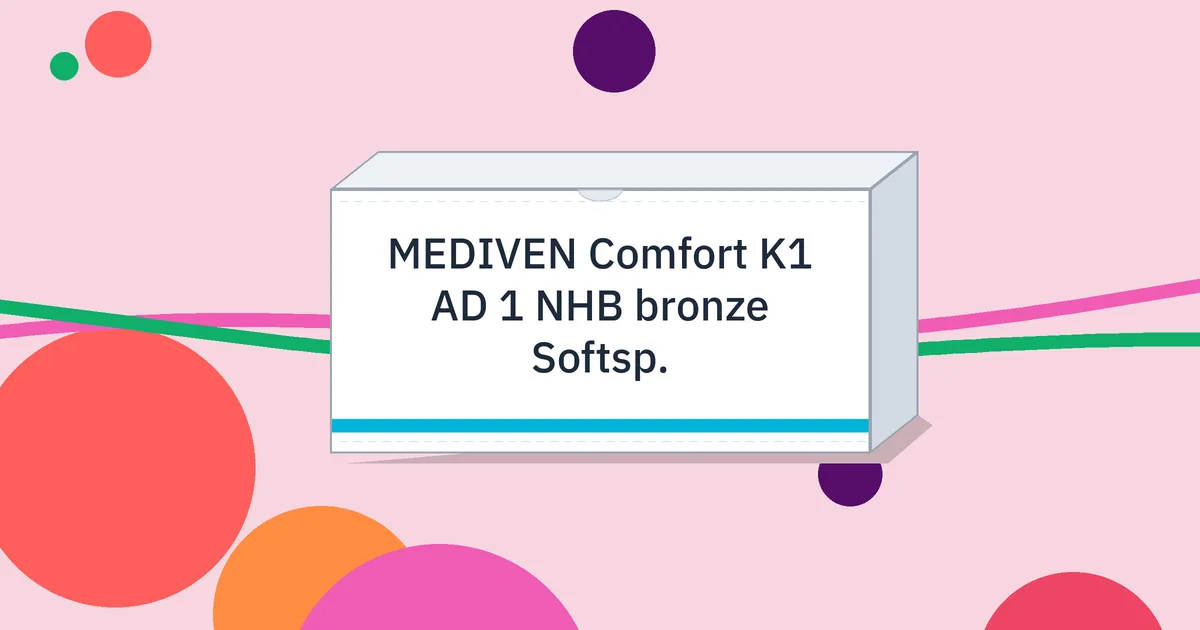 Symbolbild: Packung mit der Aufschrift MEDIVEN Comfort K1 AD 1 NHB bronze Softsp. (PZN 14560518) – Verfügbarkeit und Bezug in Apotheken in Frankfurt am Main