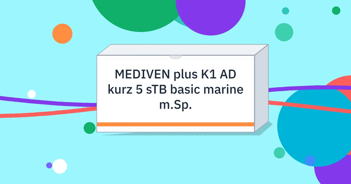 Symbolbild: Packung mit der Aufschrift MEDIVEN plus K1 AD kurz 5 sTB basic marine m.Sp. (PZN 15046226) – Verfügbarkeit und Bezug in Apotheken in Frankfurt am Main