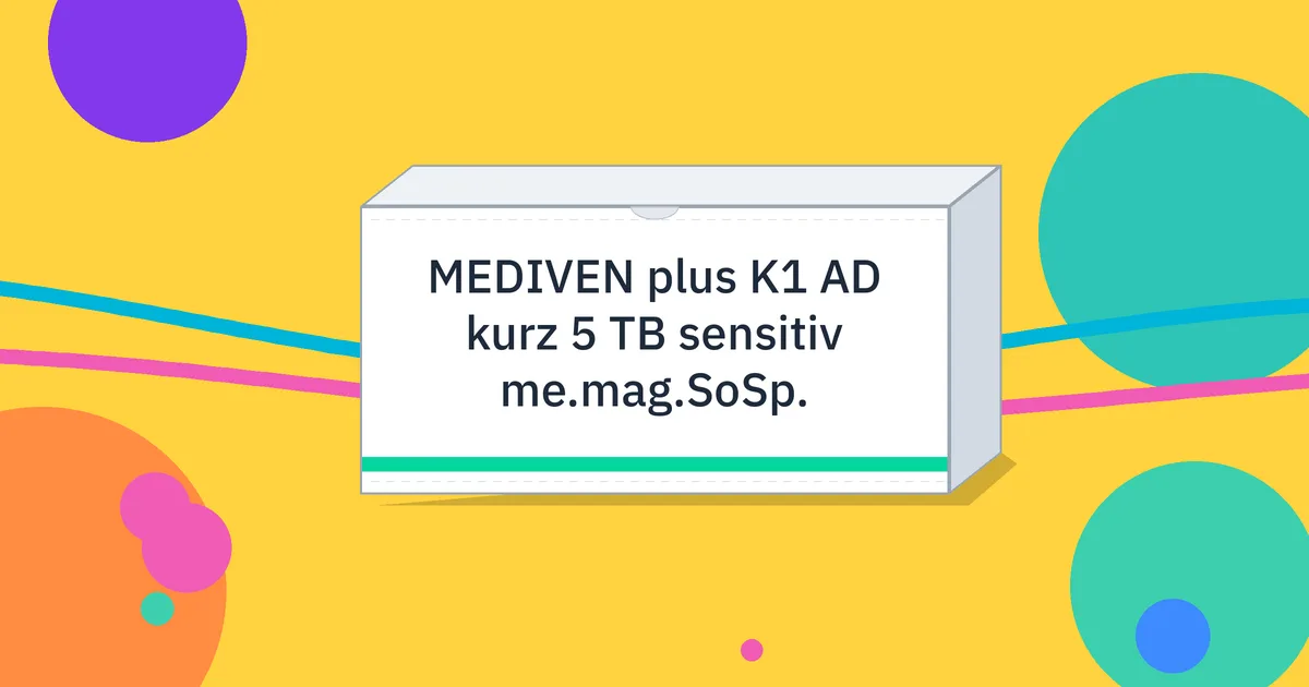 Symbolbild: Packung mit der Aufschrift MEDIVEN plus K1 AD kurz 5 TB sensitiv me.mag.SoSp. (PZN 15053806) – Verfügbarkeit und Bezug in Apotheken in Frankfurt am Main