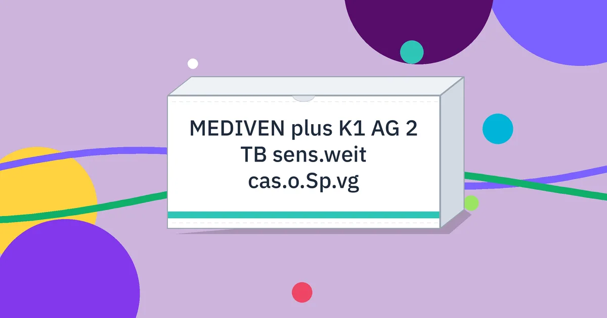 Symbolbild: Packung mit der Aufschrift MEDIVEN plus K1 AG 2 TB sens.weit cas.o.Sp.vg (PZN 15065040) – Verfügbarkeit und Bezug in Apotheken in Frankfurt am Main