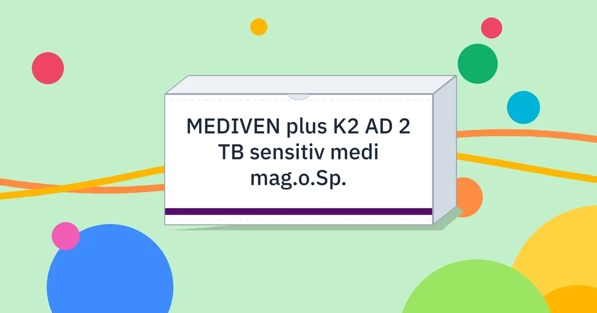Symbolbild: Packung mit der Aufschrift MEDIVEN plus K2 AD 2 TB sensitiv medi mag.o.Sp. (PZN 15105130) – Verfügbarkeit und Bezug in Apotheken in Frankfurt am Main