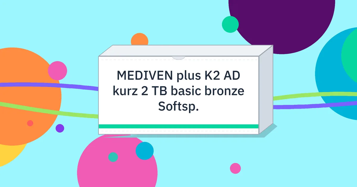 Symbolbild: Packung mit der Aufschrift MEDIVEN plus K2 AD kurz 2 TB basic bronze Softsp. (PZN 15098915) – Verfügbarkeit und Bezug in Apotheken in Frankfurt am Main