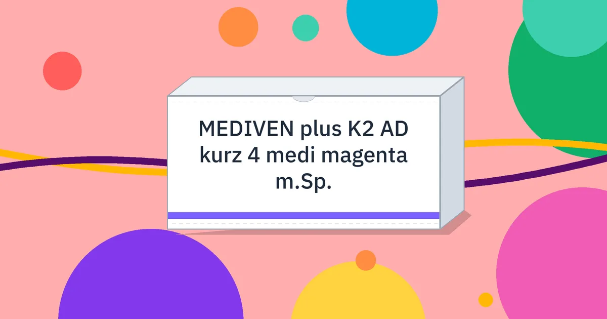 Symbolbild: Packung mit der Aufschrift MEDIVEN plus K2 AD kurz 4 medi magenta m.Sp. (PZN 15097287) – Verfügbarkeit und Bezug in Apotheken in Frankfurt am Main