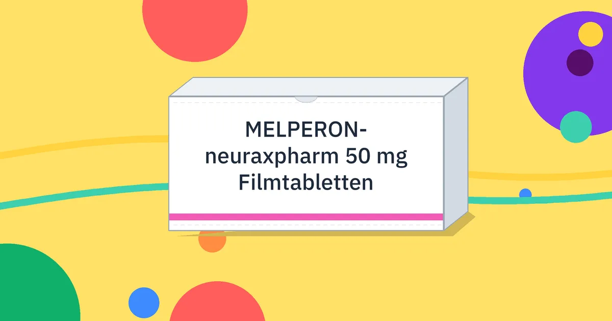 Symbolbild: Packung mit der Aufschrift MELPERON-neuraxpharm 50 mg Filmtabletten (PZN 02458335) – Verfügbarkeit und Bezug in Apotheken in Frankfurt am Main