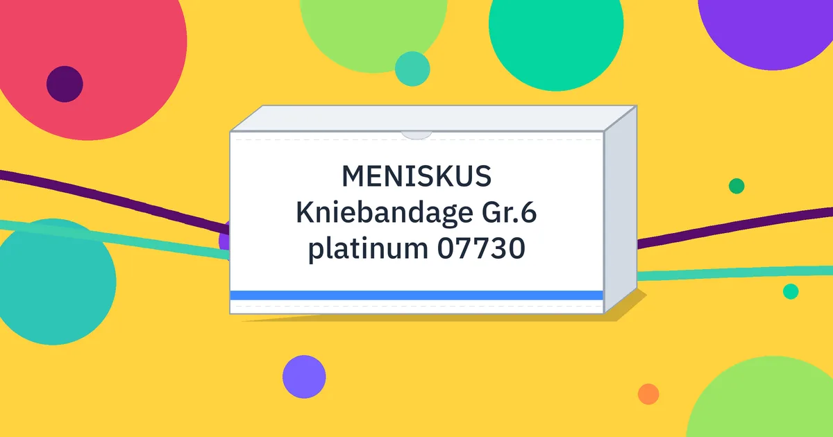Symbolbild: Packung mit der Aufschrift MENISKUS Kniebandage Gr.6 platinum 07730 (PZN 06826793) – Verfügbarkeit und Bezug in Apotheken in Frankfurt am Main