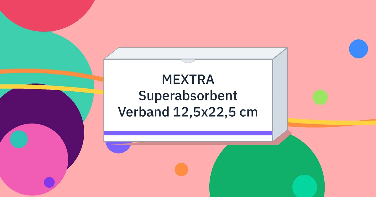 Symbolbild: Packung mit der Aufschrift MEXTRA Superabsorbent Verband 12,5x22,5 cm (PZN 18050234) – Verfügbarkeit und Bezug in Apotheken in Frankfurt am Main