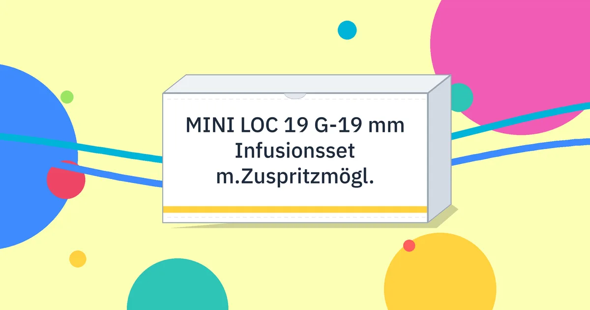 Symbolbild: Packung mit der Aufschrift MINI LOC 19 G-19 mm Infusionsset m.Zuspritzmögl. (PZN 18039296) – Verfügbarkeit und Bezug in Apotheken in Frankfurt am Main
