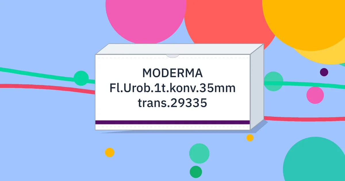 Symbolbild: Packung mit der Aufschrift MODERMA Fl.Urob.1t.konv.35mm trans.29335 (PZN 04195064) – Verfügbarkeit und Bezug in Apotheken in Frankfurt am Main