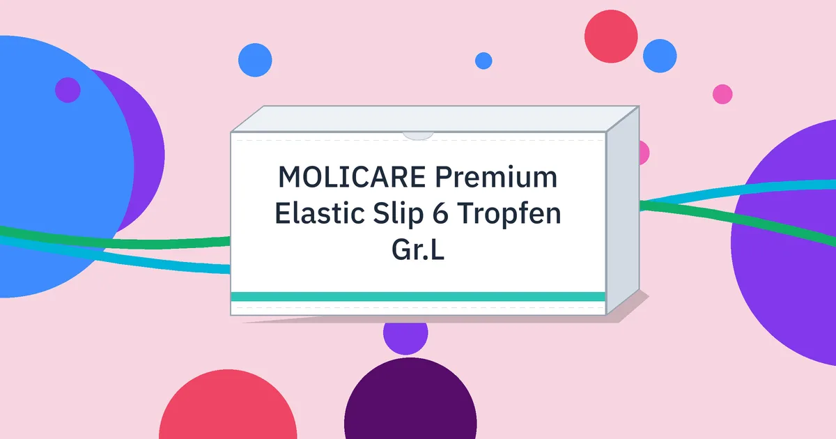 Symbolbild: Packung mit der Aufschrift MOLICARE Premium Elastic Slip 6 Tropfen Gr.L (PZN 15783686) – Verfügbarkeit und Bezug in Apotheken in Frankfurt am Main
