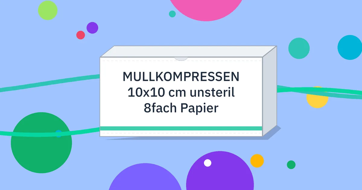 Symbolbild: Packung mit der Aufschrift MULLKOMPRESSEN 10x10 cm unsteril 8fach Papier (PZN 01596383) – Verfügbarkeit und Bezug in Apotheken in Frankfurt am Main