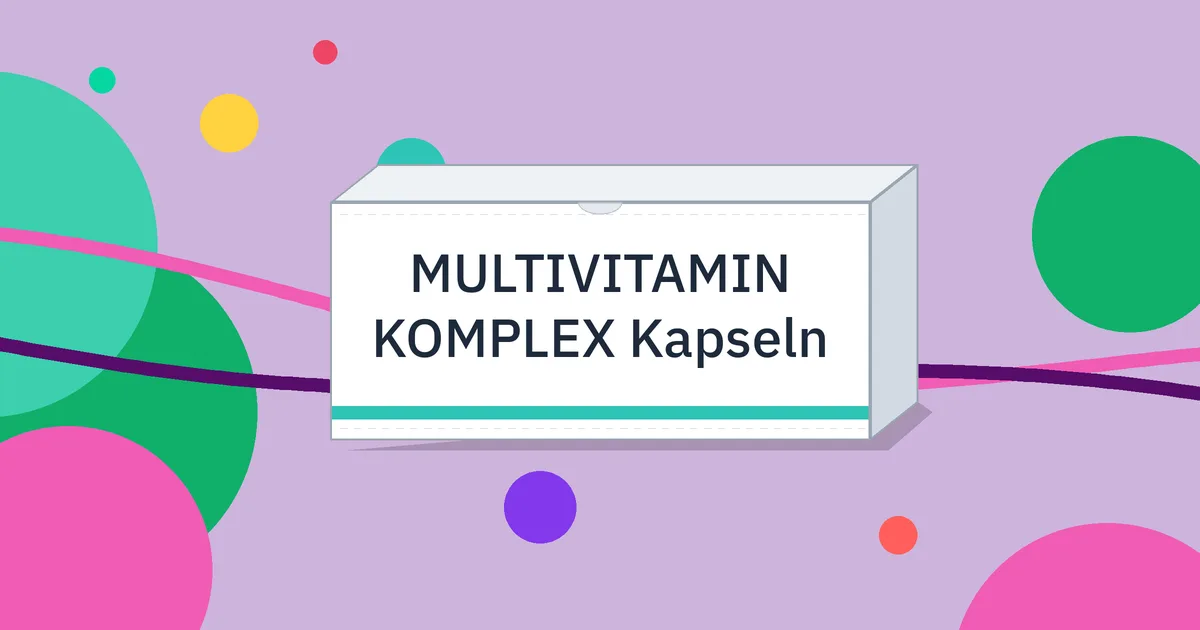 Symbolbild: Packung mit der Aufschrift MULTIVITAMIN KOMPLEX Kapseln (PZN 19838094) – Verfügbarkeit und Bezug in Apotheken in Frankfurt am Main