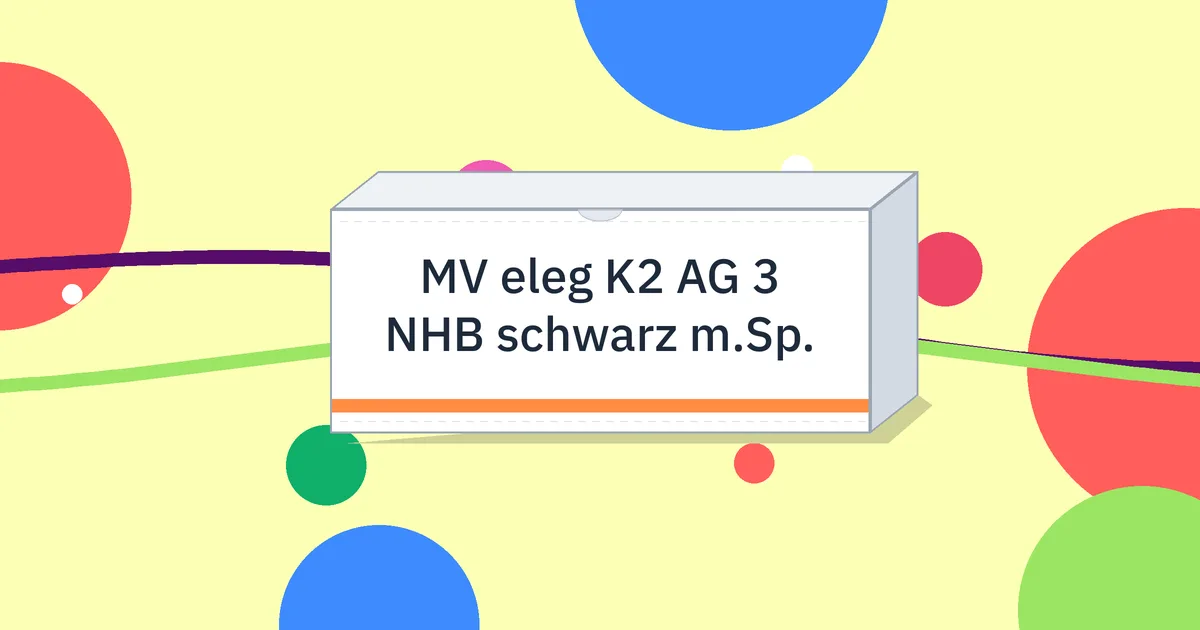 Symbolbild: Packung mit der Aufschrift MV eleg K2 AG 3 NHB schwarz m.Sp. (PZN 15731471) – Verfügbarkeit und Bezug in Apotheken in Frankfurt am Main