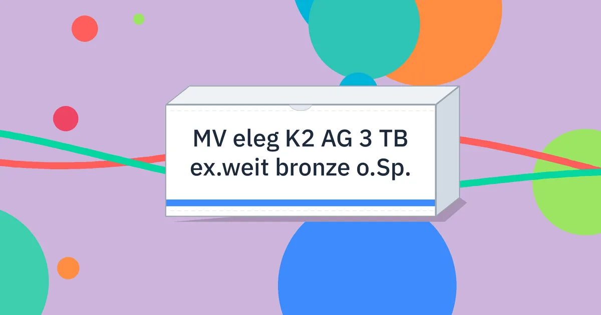 Symbolbild: Packung mit der Aufschrift MV eleg K2 AG 3 TB ex.weit bronze o.Sp. (PZN 14719284) – Verfügbarkeit und Bezug in Apotheken in Frankfurt am Main