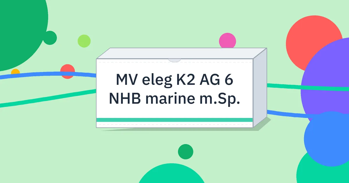 Symbolbild: Packung mit der Aufschrift MV eleg K2 AG 6 NHB marine m.Sp. (PZN 15731270) – Verfügbarkeit und Bezug in Apotheken in Frankfurt am Main