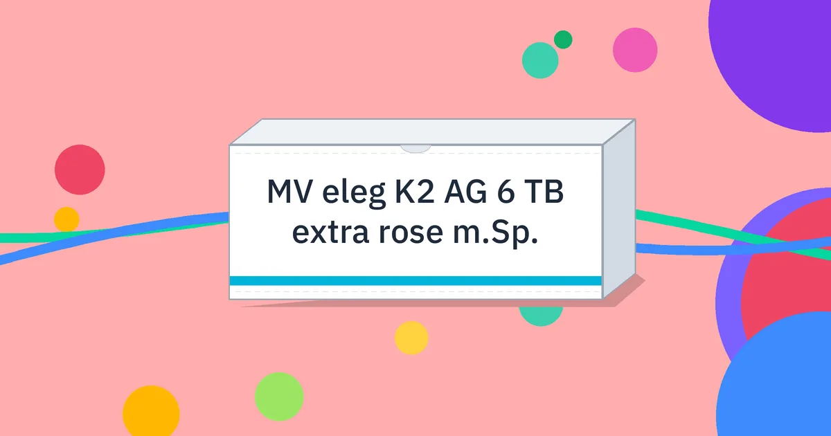 Symbolbild: Packung mit der Aufschrift MV eleg K2 AG 6 TB extra rose m.Sp. (PZN 14699274) – Verfügbarkeit und Bezug in Apotheken in Frankfurt am Main