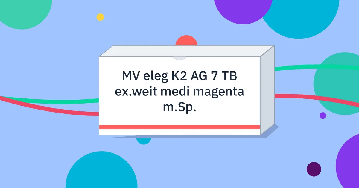 Symbolbild: Packung mit der Aufschrift MV eleg K2 AG 7 TB ex.weit medi magenta m.Sp. (PZN 15283529) – Verfügbarkeit und Bezug in Apotheken in Frankfurt am Main