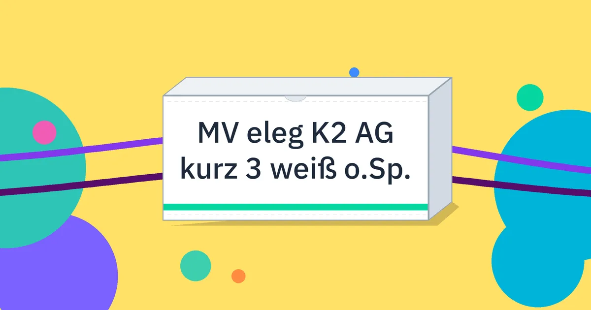 Symbolbild: Packung mit der Aufschrift MV eleg K2 AG kurz 3 weiß o.Sp. (PZN 00340687) – Verfügbarkeit und Bezug in Apotheken in Frankfurt am Main
