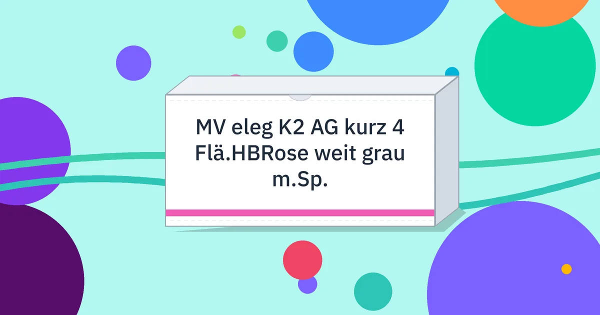 Symbolbild: Packung mit der Aufschrift MV eleg K2 AG kurz 4 Flä.HBRose weit grau m.Sp. (PZN 18926146) – Verfügbarkeit und Bezug in Apotheken in Frankfurt am Main