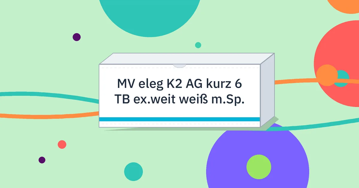 Symbolbild: Packung mit der Aufschrift MV eleg K2 AG kurz 6 TB ex.weit weiß m.Sp. (PZN 09880563) – Verfügbarkeit und Bezug in Apotheken in Frankfurt am Main