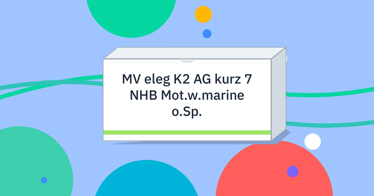 Symbolbild: Packung mit der Aufschrift MV eleg K2 AG kurz 7 NHB Mot.w.marine o.Sp. (PZN 15713467) – Verfügbarkeit und Bezug in Apotheken in Frankfurt am Main