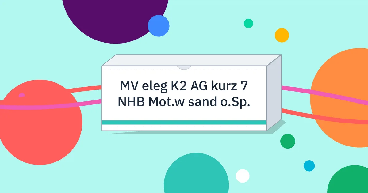 Symbolbild: Packung mit der Aufschrift MV eleg K2 AG kurz 7 NHB Mot.w sand o.Sp. (PZN 18927973) – Verfügbarkeit und Bezug in Apotheken in Frankfurt am Main