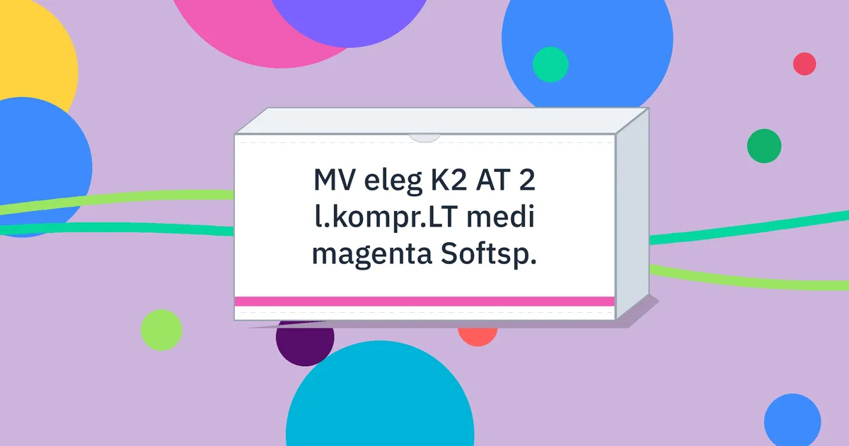 Symbolbild: Packung mit der Aufschrift MV eleg K2 AT 2 l.kompr.LT medi magenta Softsp. (PZN 15285787) – Verfügbarkeit und Bezug in Apotheken in Frankfurt am Main