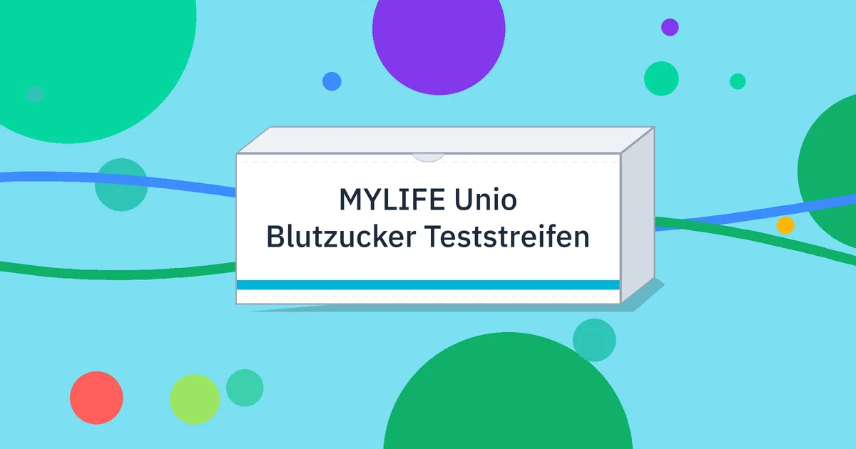 Symbolbild: Packung mit der Aufschrift MYLIFE Unio Blutzucker Teststreifen (PZN 11229272) – Verfügbarkeit und Bezug in Apotheken in Frankfurt am Main