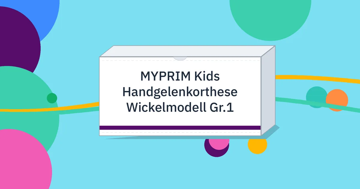 Symbolbild: Packung mit der Aufschrift MYPRIM Kids Handgelenkorthese Wickelmodell Gr.1 (PZN 17879634) – Verfügbarkeit und Bezug in Apotheken in Frankfurt am Main