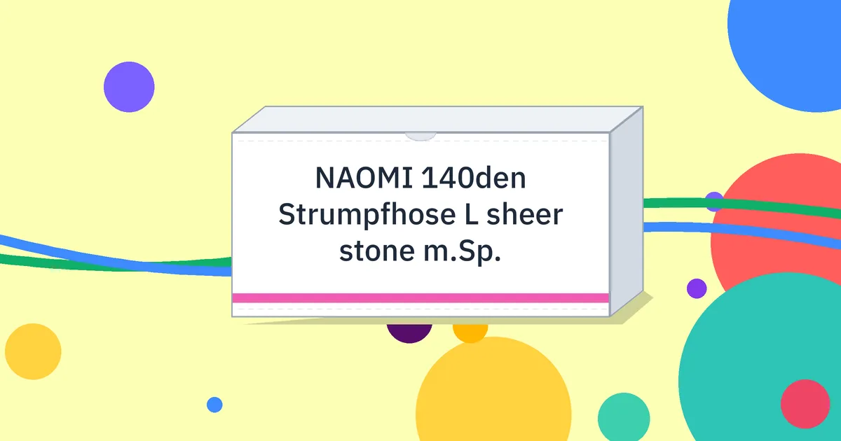 Symbolbild: Packung mit der Aufschrift NAOMI 140den Strumpfhose L sheer stone m.Sp. (PZN 16178421) – Verfügbarkeit und Bezug in Apotheken in Frankfurt am Main