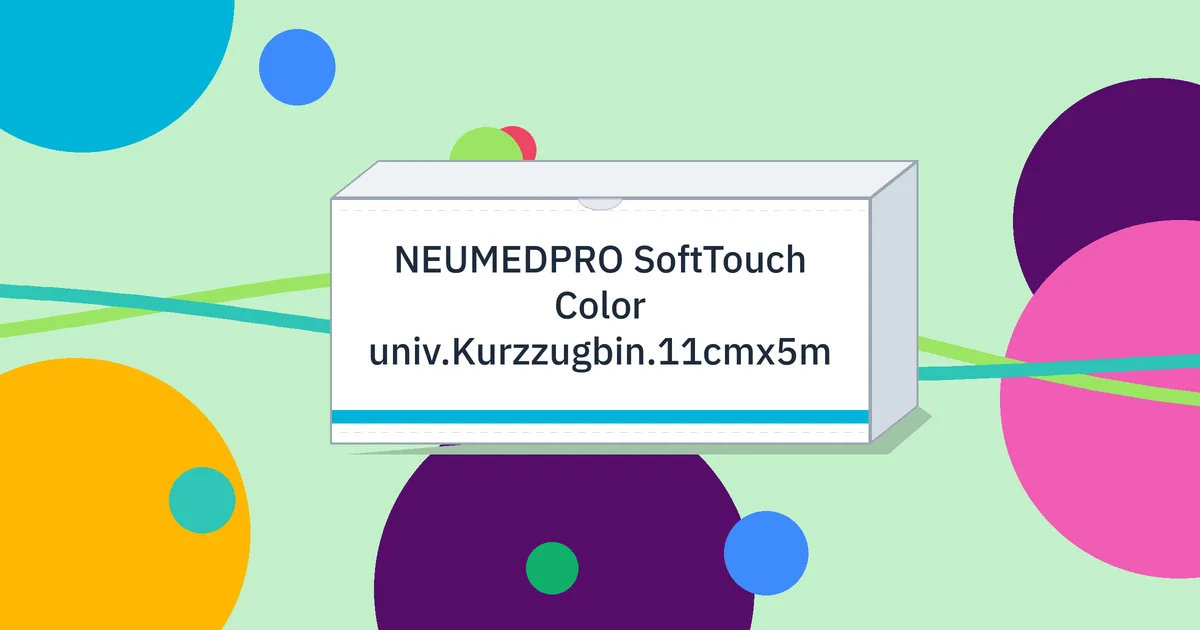 Symbolbild: Packung mit der Aufschrift NEUMEDPRO SoftTouch Color univ.Kurzzugbin.11cmx5m (PZN 19554095) – Verfügbarkeit und Bezug in Apotheken in Frankfurt am Main