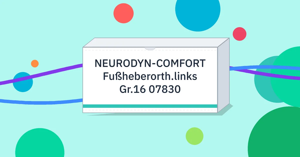 Symbolbild: Packung mit der Aufschrift NEURODYN-COMFORT Fußheberorth.links Gr.16 07830 (PZN 09389956) – Verfügbarkeit und Bezug in Apotheken in Frankfurt am Main