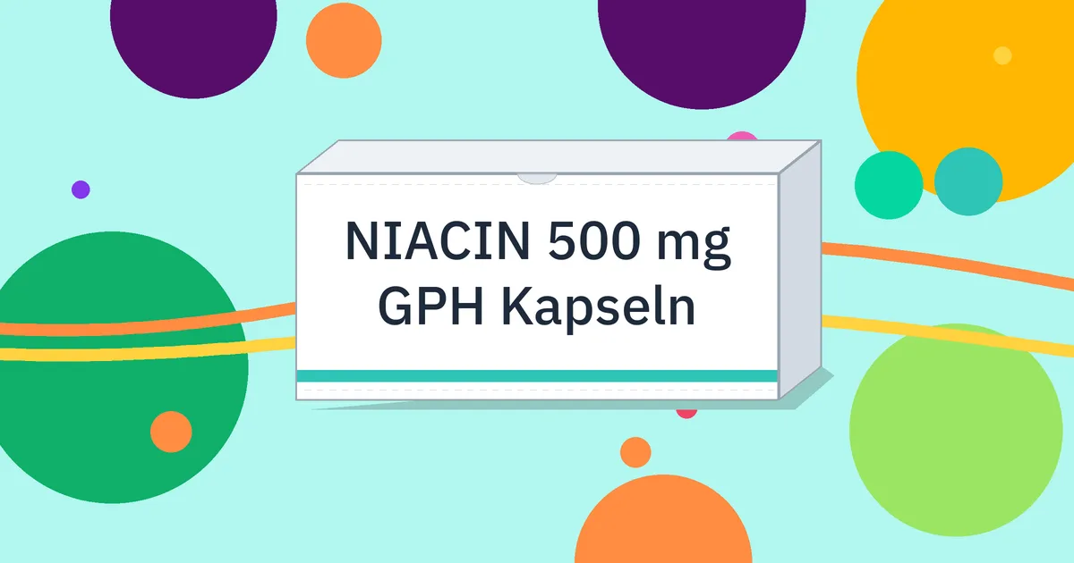Symbolbild: Packung mit der Aufschrift NIACIN 500 mg GPH Kapseln (PZN 13578491) – Verfügbarkeit und Bezug in Apotheken in Frankfurt am Main