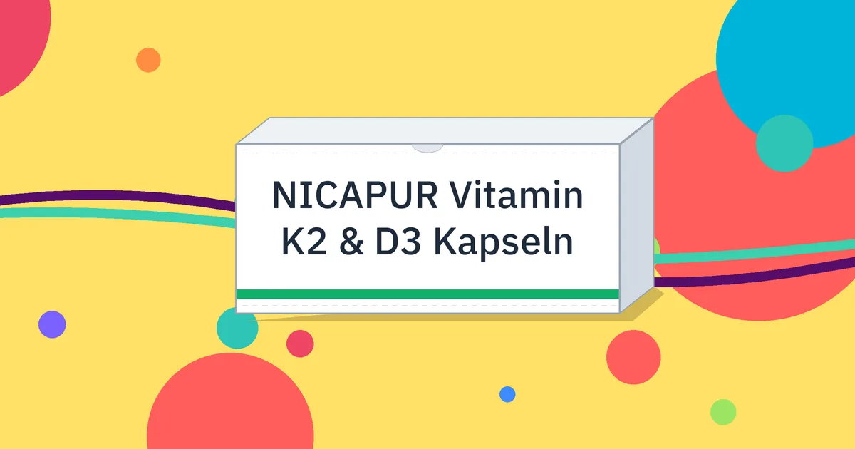 Symbolbild: Packung mit der Aufschrift NICAPUR Vitamin K2 & D3 Kapseln (PZN 11583878) – Verfügbarkeit und Bezug in Apotheken in Frankfurt am Main