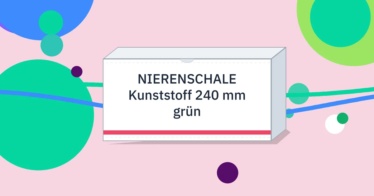 Symbolbild: Packung mit der Aufschrift NIERENSCHALE Kunststoff 240 mm grün (PZN 10075789) – Verfügbarkeit und Bezug in Apotheken in Frankfurt am Main