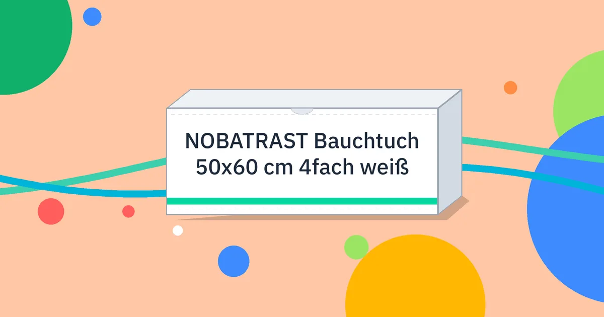 Symbolbild: Packung mit der Aufschrift NOBATRAST Bauchtuch 50x60 cm 4fach weiß (PZN 08405417) – Verfügbarkeit und Bezug in Apotheken in Frankfurt am Main