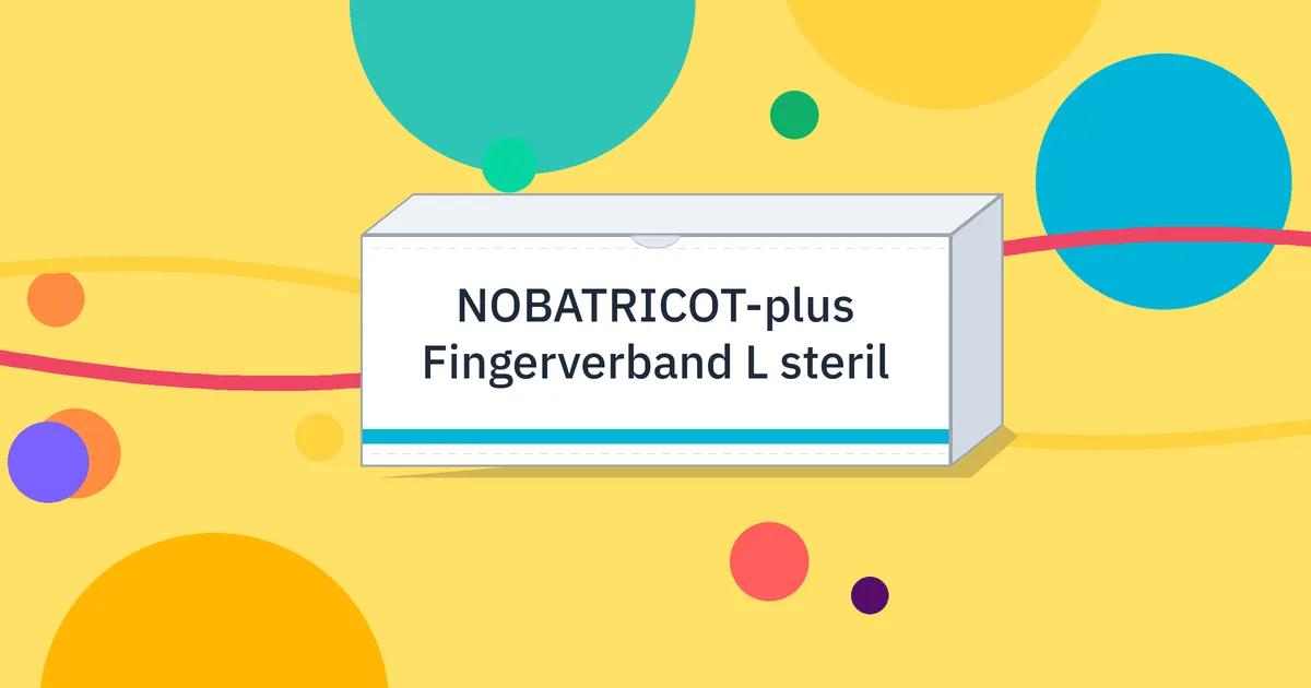 Symbolbild: Packung mit der Aufschrift NOBATRICOT-plus Fingerverband L steril (PZN 18397618) – Verfügbarkeit und Bezug in Apotheken in Frankfurt am Main