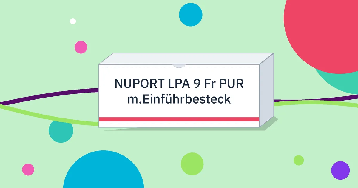 Symbolbild: Packung mit der Aufschrift NUPORT LPA 9 Fr PUR m.Einführbesteck (PZN 10269482) – Verfügbarkeit und Bezug in Apotheken in Frankfurt am Main