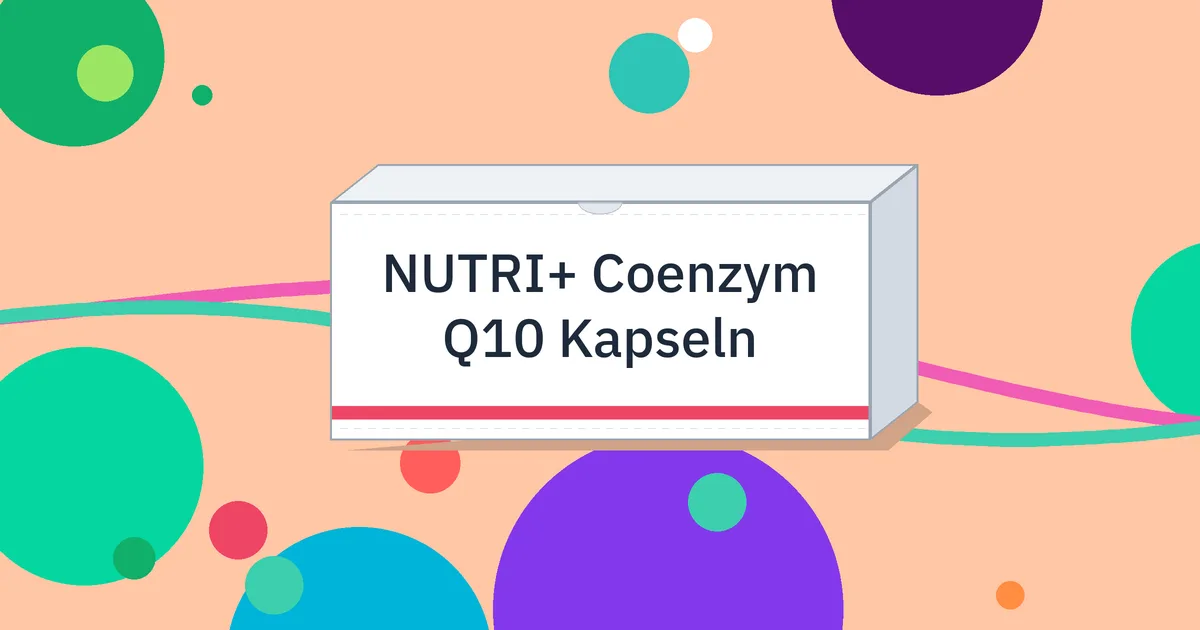 Symbolbild: Packung mit der Aufschrift NUTRI+ Coenzym Q10 Kapseln (PZN 19667451) – Verfügbarkeit und Bezug in Apotheken in Frankfurt am Main