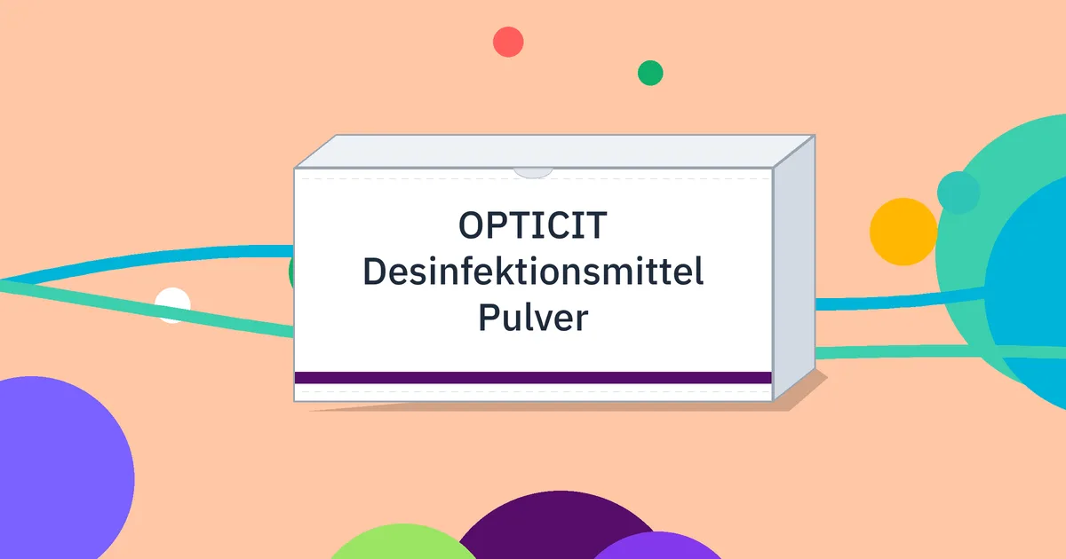 Symbolbild: Packung mit der Aufschrift OPTICIT Desinfektionsmittel Pulver (PZN 19441758) – Verfügbarkeit und Bezug in Apotheken in Frankfurt am Main