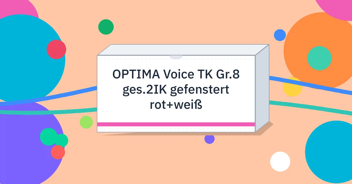 Symbolbild: Packung mit der Aufschrift OPTIMA Voice TK Gr.8 ges.2IK gefenstert rot+weiß (PZN 10287818) – Verfügbarkeit und Bezug in Apotheken in Frankfurt am Main